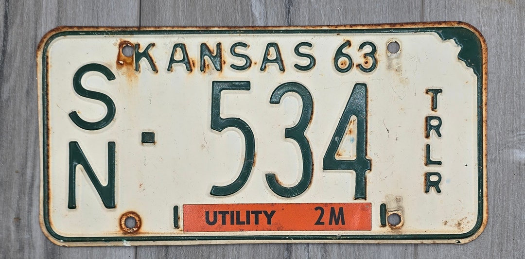 Vintage Kansas Utility Trailer License Plate 1963 - Etsy