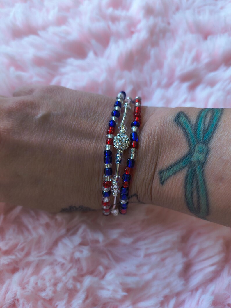 Pop Fizz Morse Code Bracelet Stack – Red, Blue & Silver Beads With ...