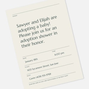 Minimalist Invitation for Adoption Shower With Printed - Etsy