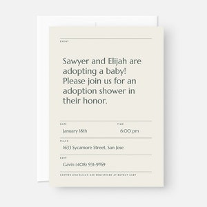 Minimalist Invitation for Adoption Shower With Printed - Etsy