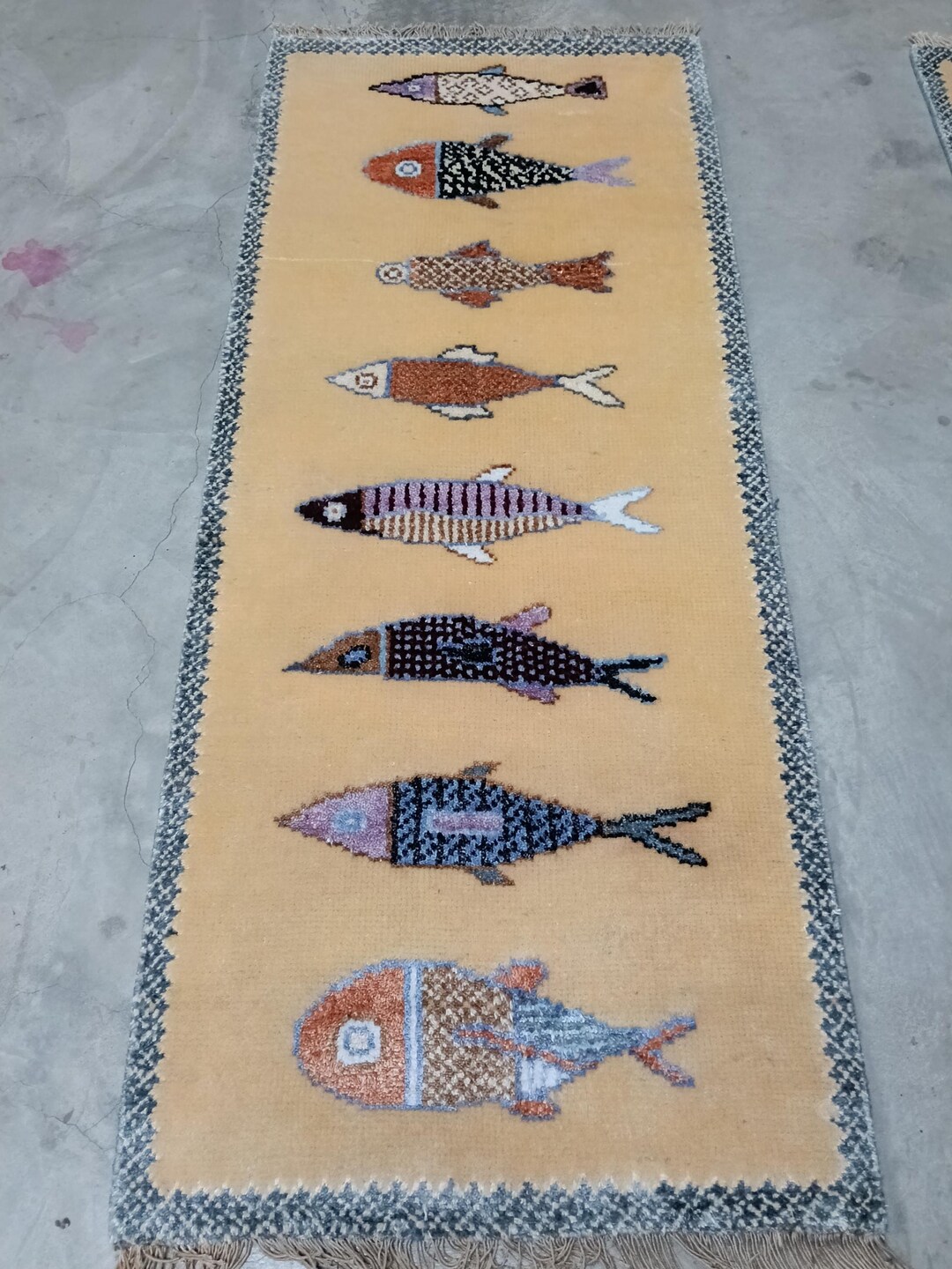Handmade Fish Runner Rug,coastal Nautical Carpet,yellow Ocean Theme Rug ...