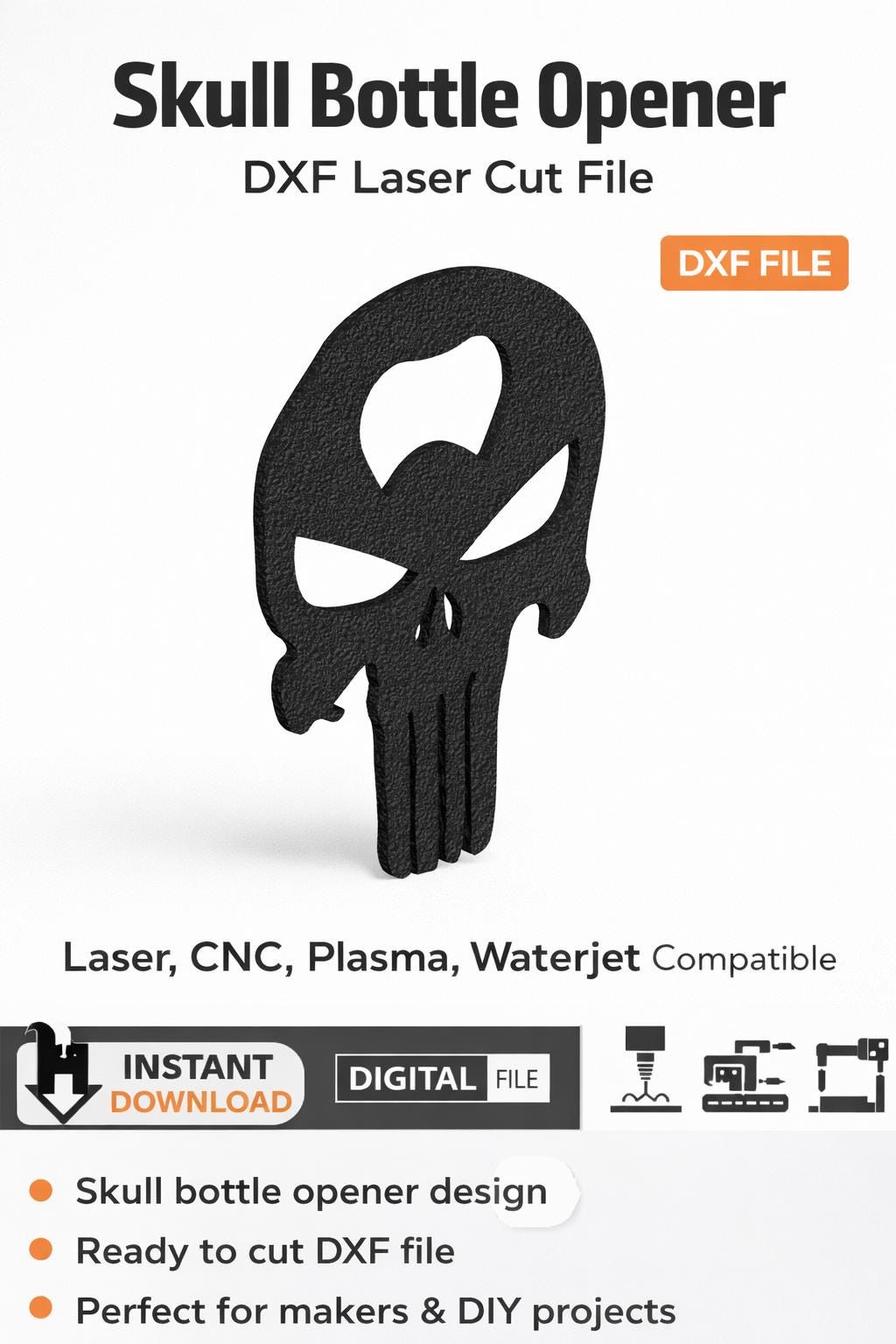 Punisher Skull Bottle Opener DXF SVG – Laser Cut Metal Opener File - Etsy