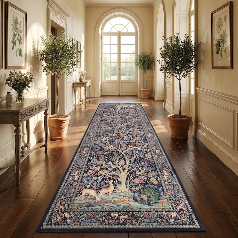Tree of Life Runner Rug 2x6 | Vintage Black Washable Carpet | Non-slip ...