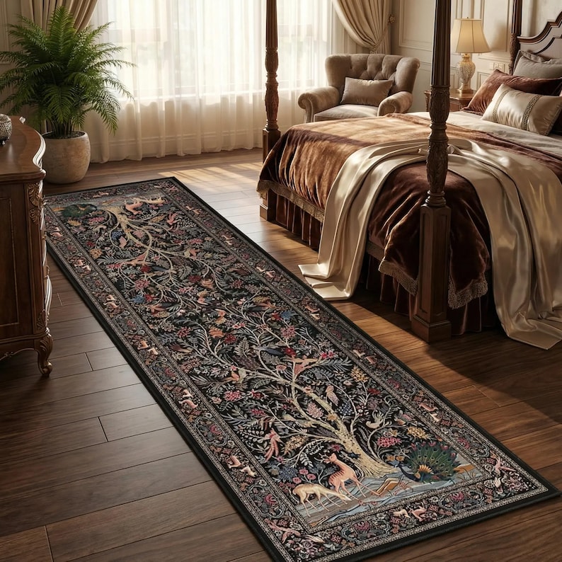 Tree of Life Runner Rug 2x6 | Vintage Black Washable Carpet | Non-slip ...
