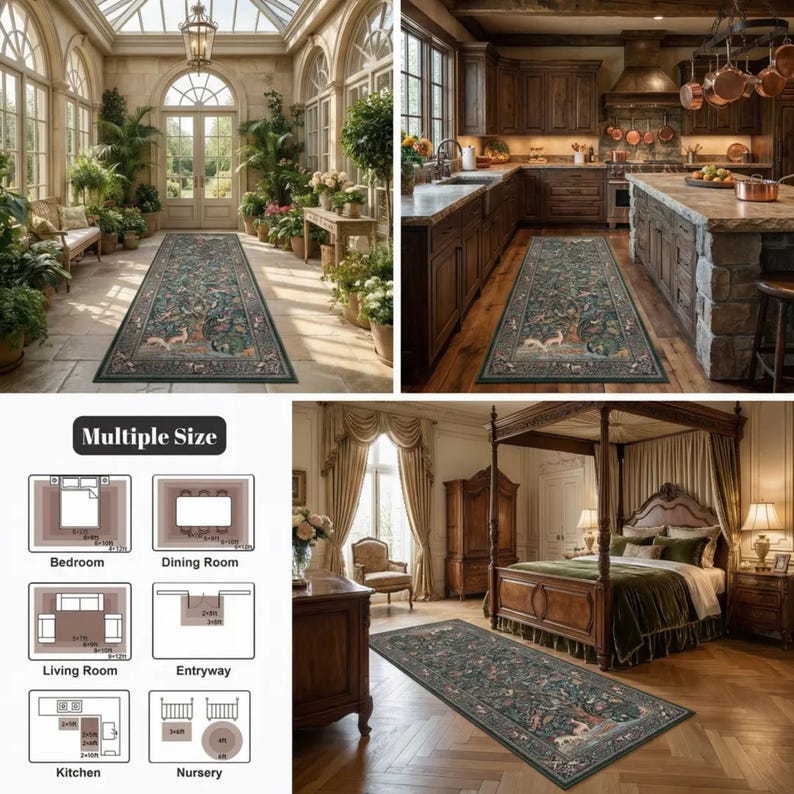 Tree of Life Runner Rug 2x6 | Vintage Black Washable Carpet | Non-slip ...