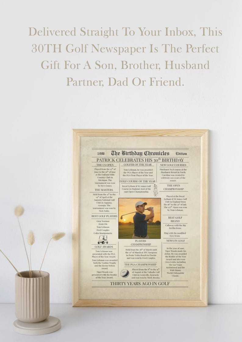 30TH Birthday Golf Themed Newspaper Print | A4 Custom Photo and Name ...