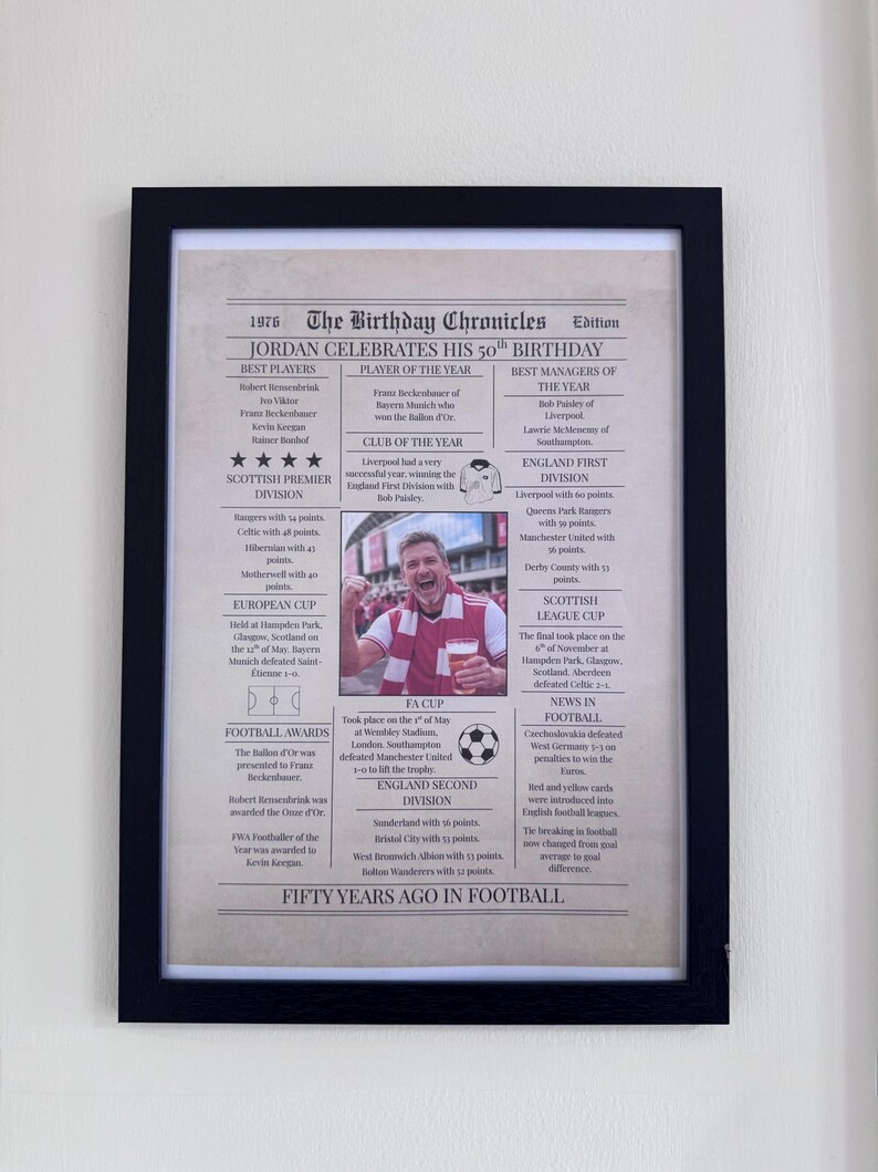 50TH Birthday Football Themed Newspaper Print | A4 Custom Photo and ...