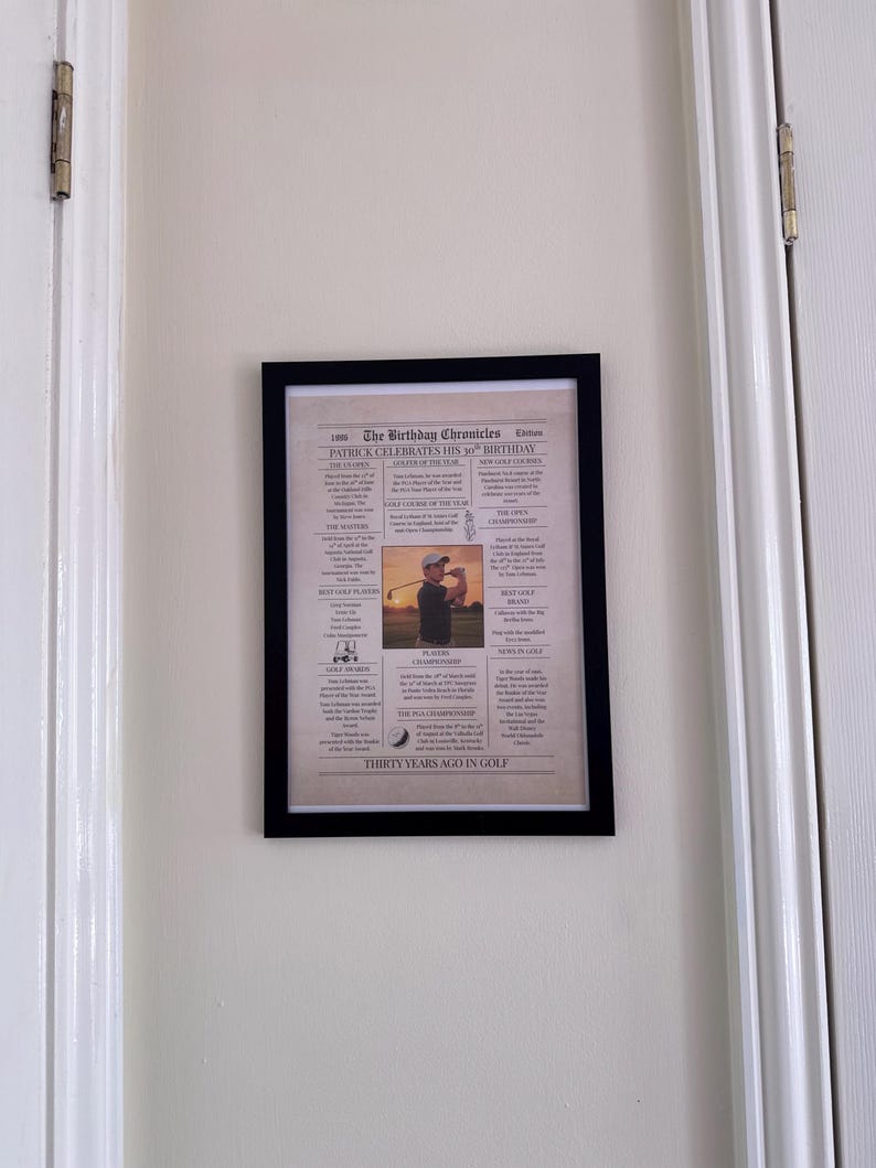 30TH Birthday Golf Themed Newspaper Print | A4 Custom Photo and Name ...