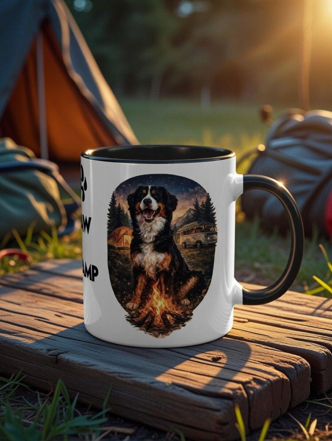 Camping Bernese Mountain Dog Mug “paws & Campfires” – Your Cozy ...