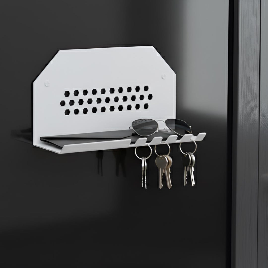 Modern Steel Wall Key Organizer Shelf Minimal Metal Entryway Storage ...