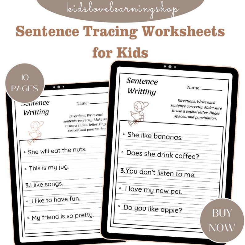 Sentence Tracing Worksheets for Kids | Learn to Read Write Sentences ...