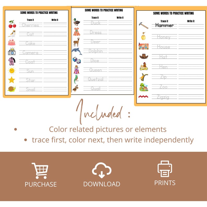 Handwriting Practice Worksheets | Trace Letters & Words, Preschool (PDF ...
