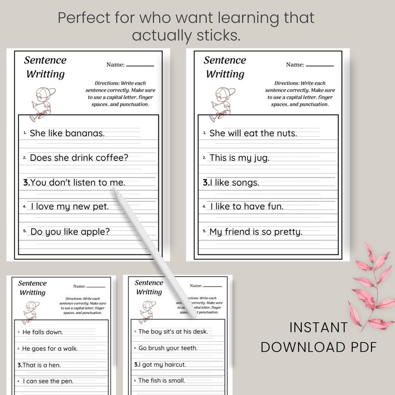 Sentence Tracing Worksheets for Kids | Learn to Read Write Sentences ...