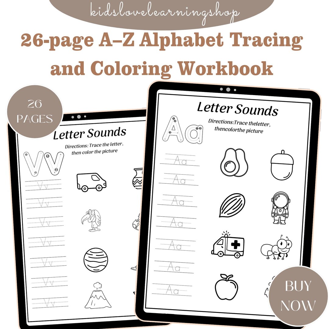 Alphabet Tracing Coloring Book | A-Z Printable Workbook (PDF Format) - Etsy