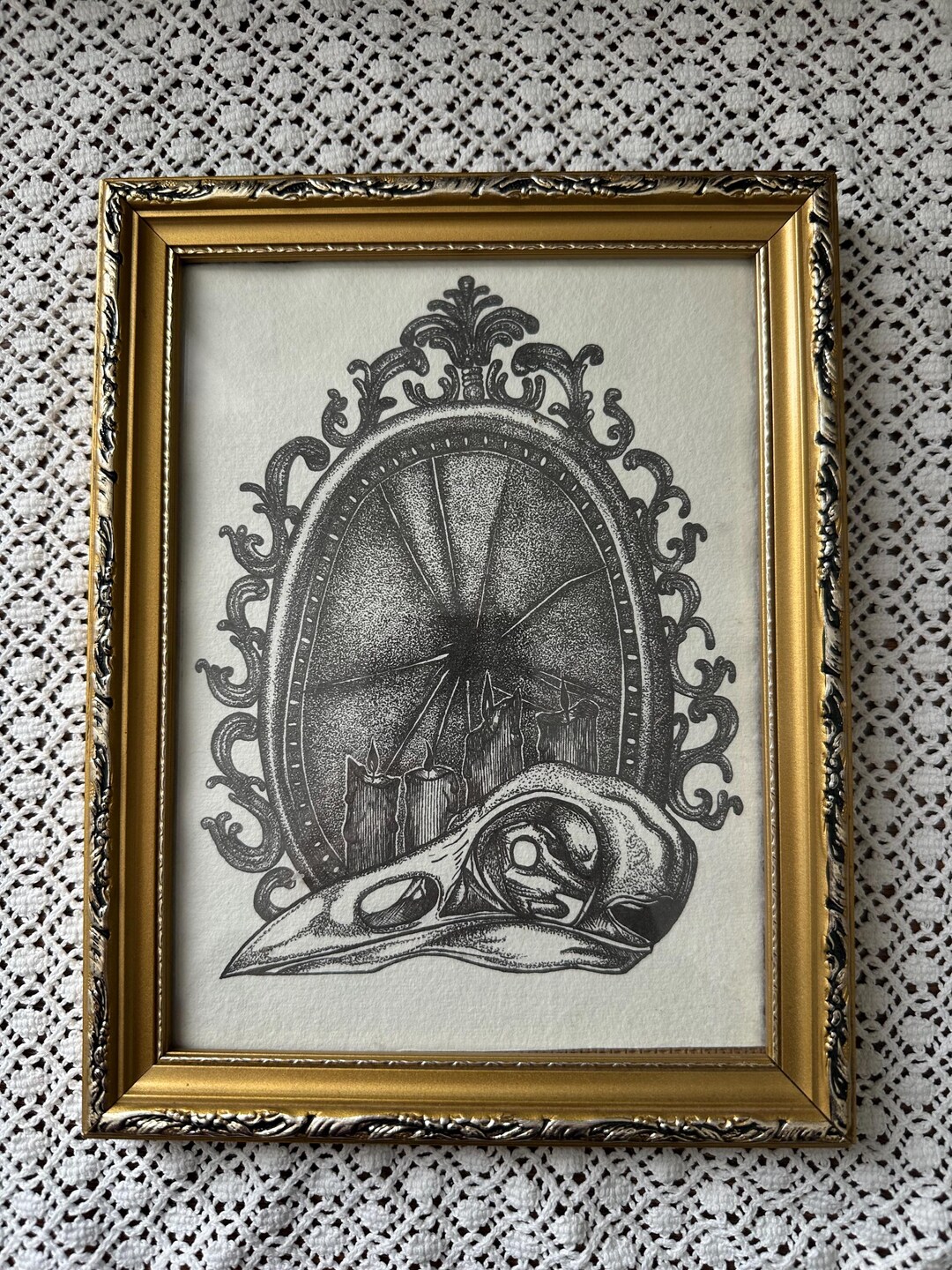 Limited Edition Print, Crow Skull and Scrying Mirror Illustration ...