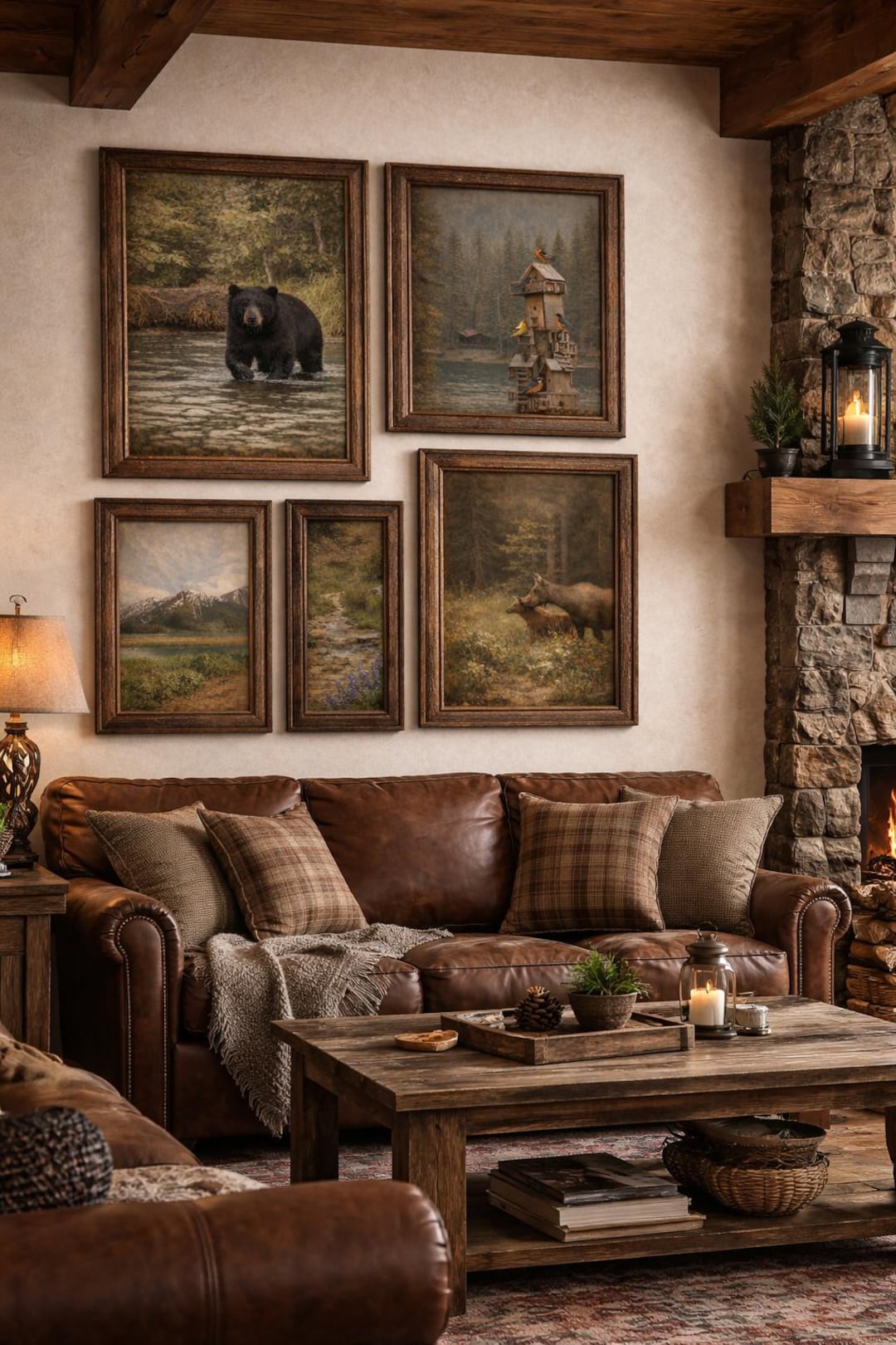 Rustic Wildlife Wall Art Set of 5 – Vintage Cabin Nature Prints - Etsy