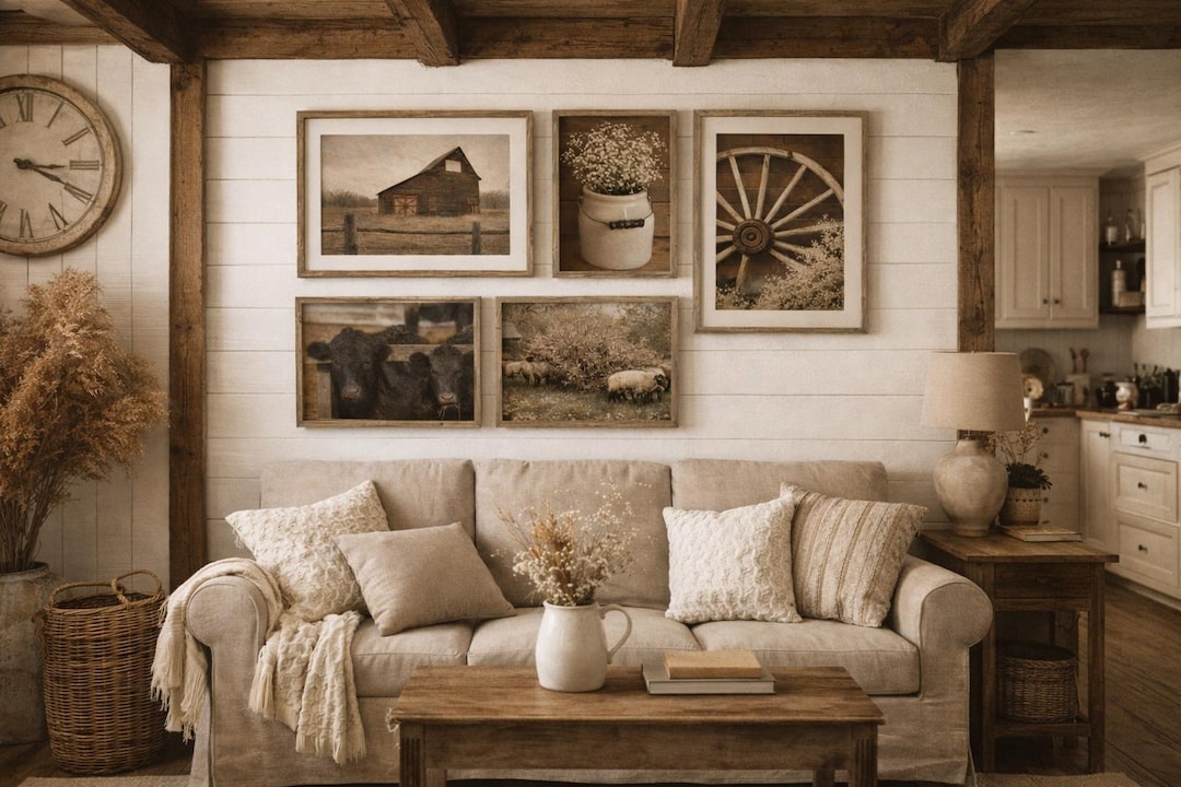 Rustic Farmhouse Wall Art Set, Neutral Country Home Decor, Vintage Barn ...
