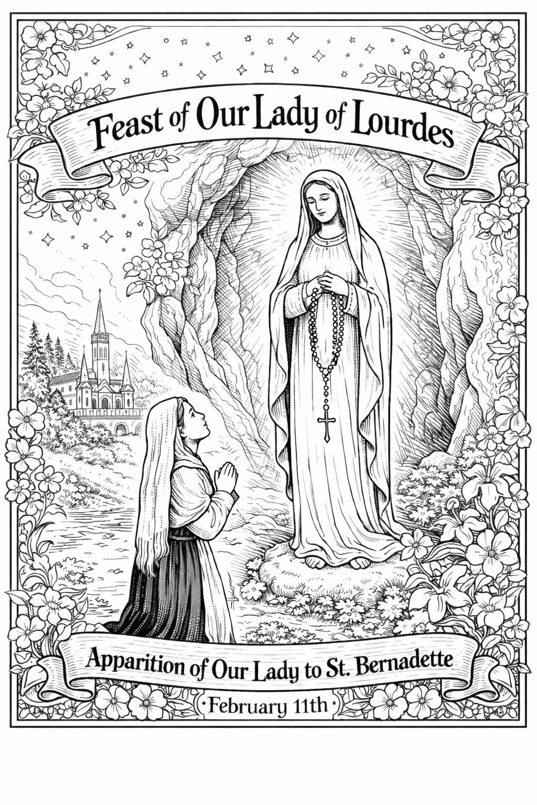 Our Lady of Lourdes Coloring Sheet - Etsy