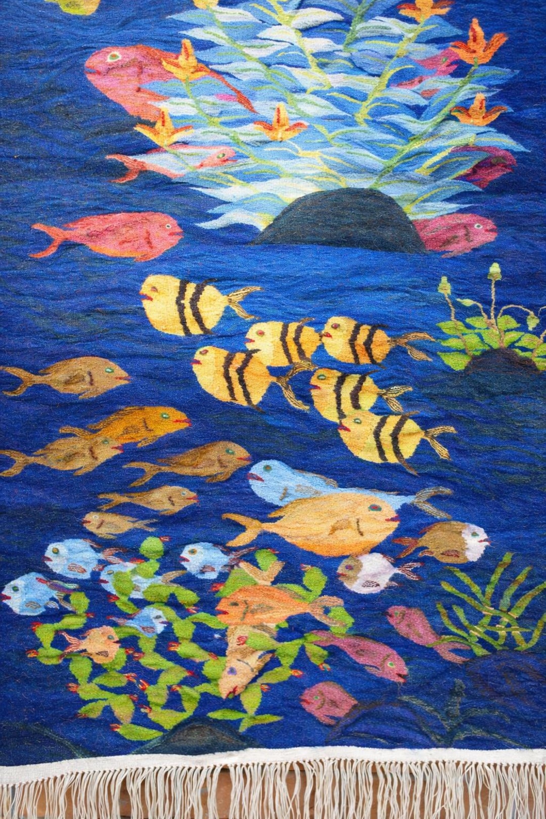 Handwoven Red Sea Coral Reef Tapestry: Egyptian Folk Art Wool Wall ...