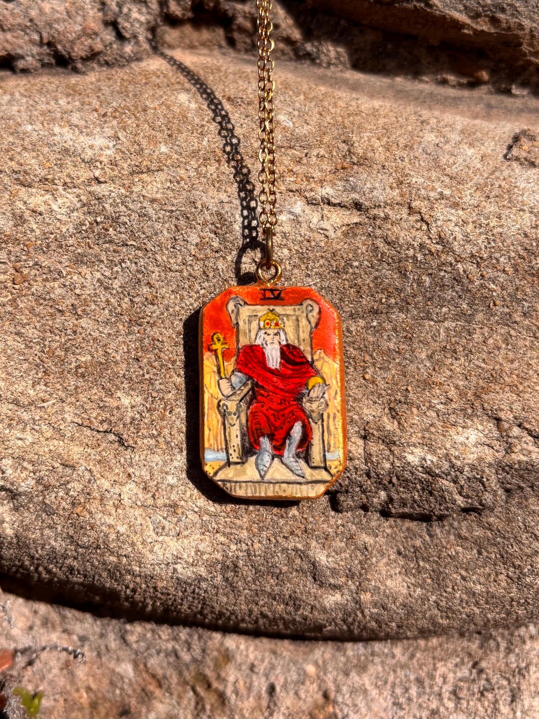 The Emperor Tarot Amulet – Hand Painted Clay Charm Pendant, Symbolic ...
