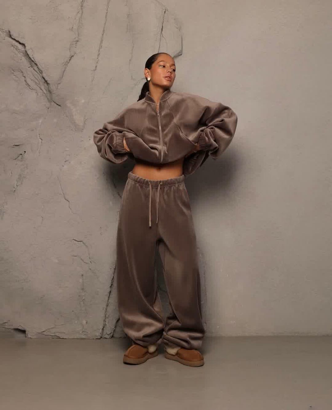 Velour Sport Suit, Premium Two-piece Set, Stylish Top and Pants Outfit ...