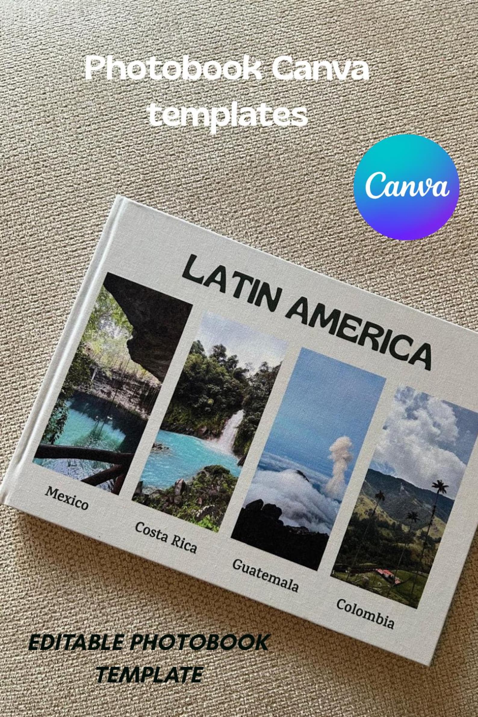 Editable Travel Photo Book Template Canva | Vacation Photo Album ...