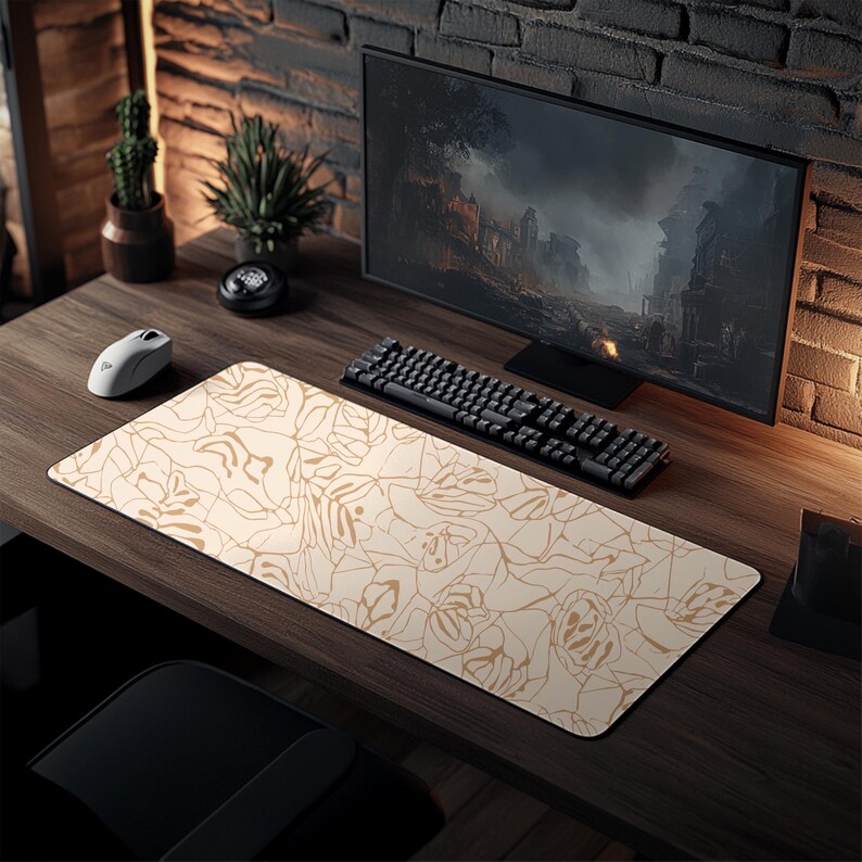 Cozyform Botanical Flow Desk Mat | Neutral Beige Desk Pad for Modern ...