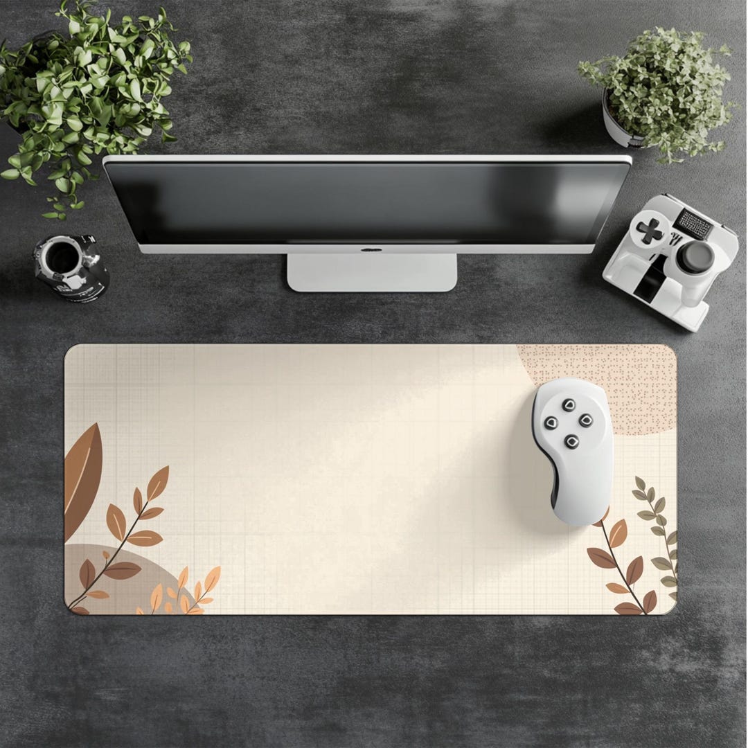 Minimalist Grid Desk Mat | Beige Taupe Panoramic Office Mousepad - Etsy