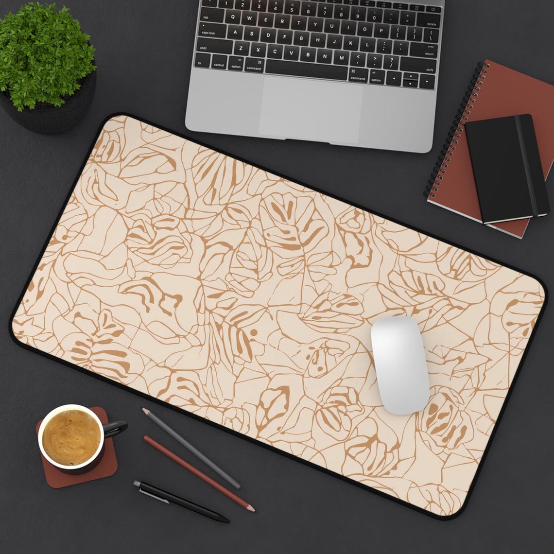 Cozyform Botanical Flow Desk Mat | Neutral Beige Desk Pad for Modern ...