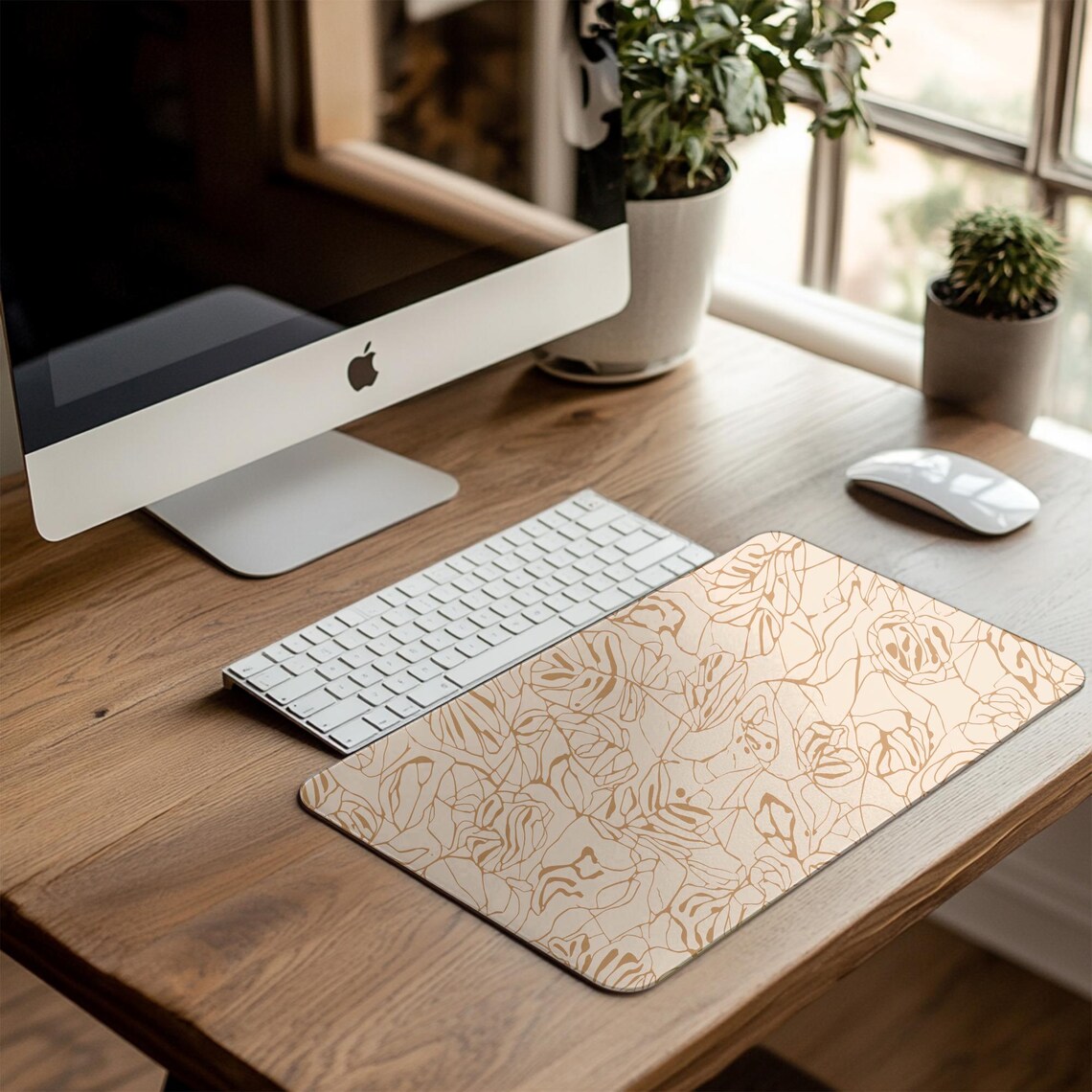 Cozyform Botanical Flow Desk Mat | Neutral Beige Desk Pad for Modern ...