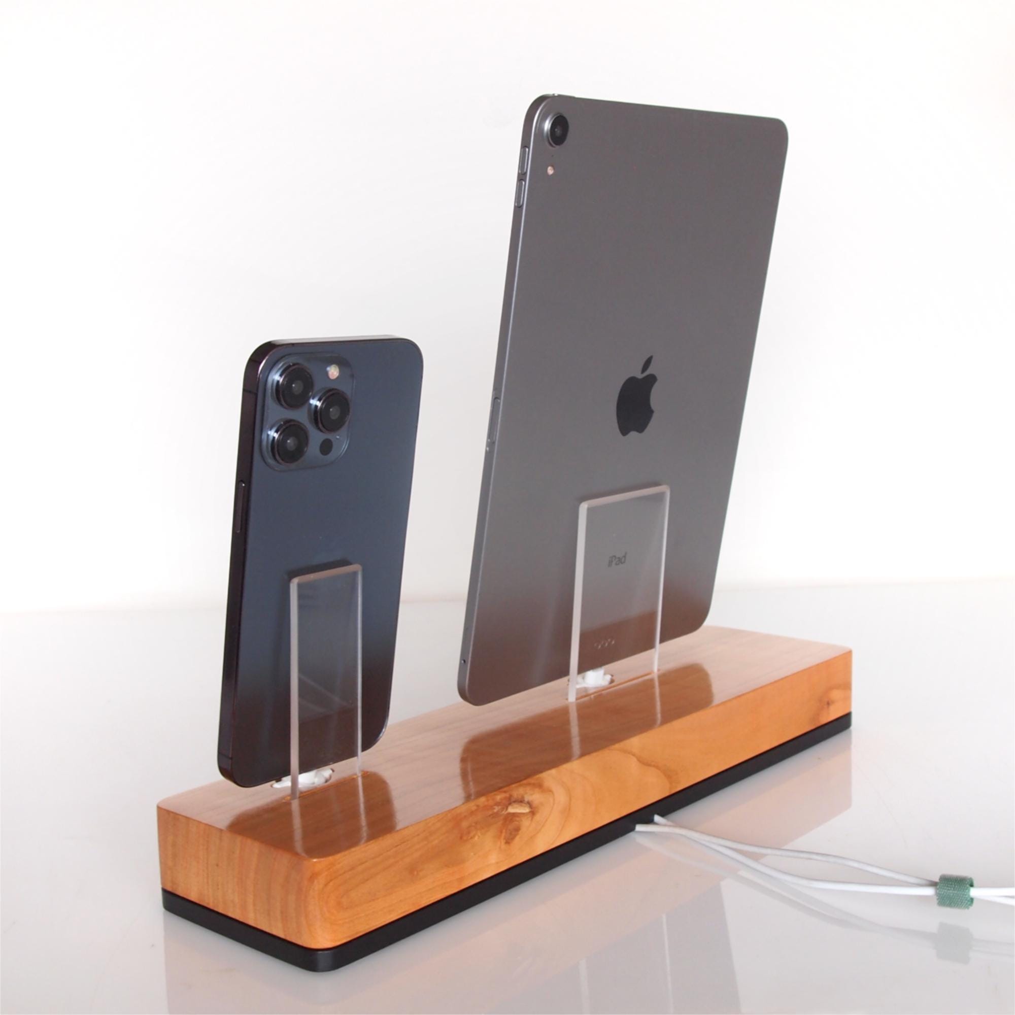 Universal Wooden Dual Docking Station - Iphone, Ipad, Android, Airpods ...
