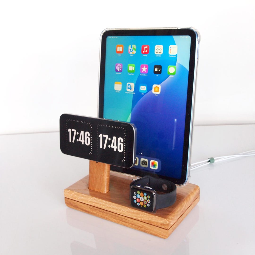 Magsafe Dock + Wired iPad + Apple Watch Dock, Premium Wooden Charging ...