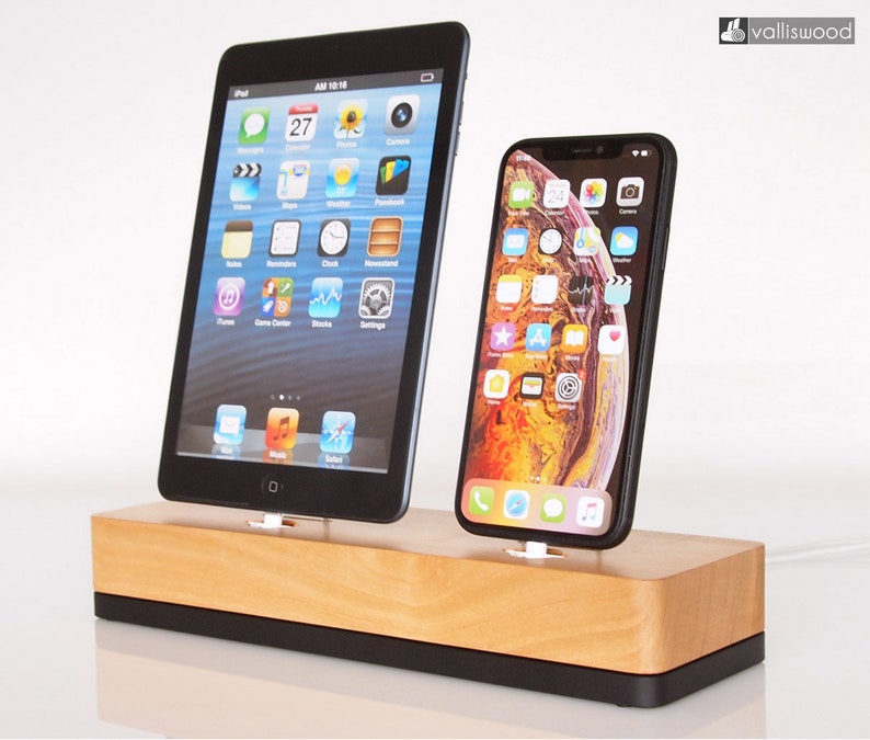 Universal Wooden Dual Docking Station - Iphone, Ipad, Android, Airpods ...