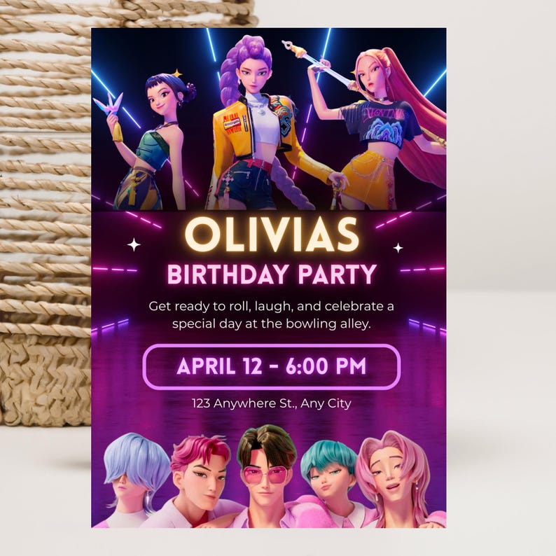 Kpop Demon Hunters Birthday Invitation Template | Editable Canva Kpop ...