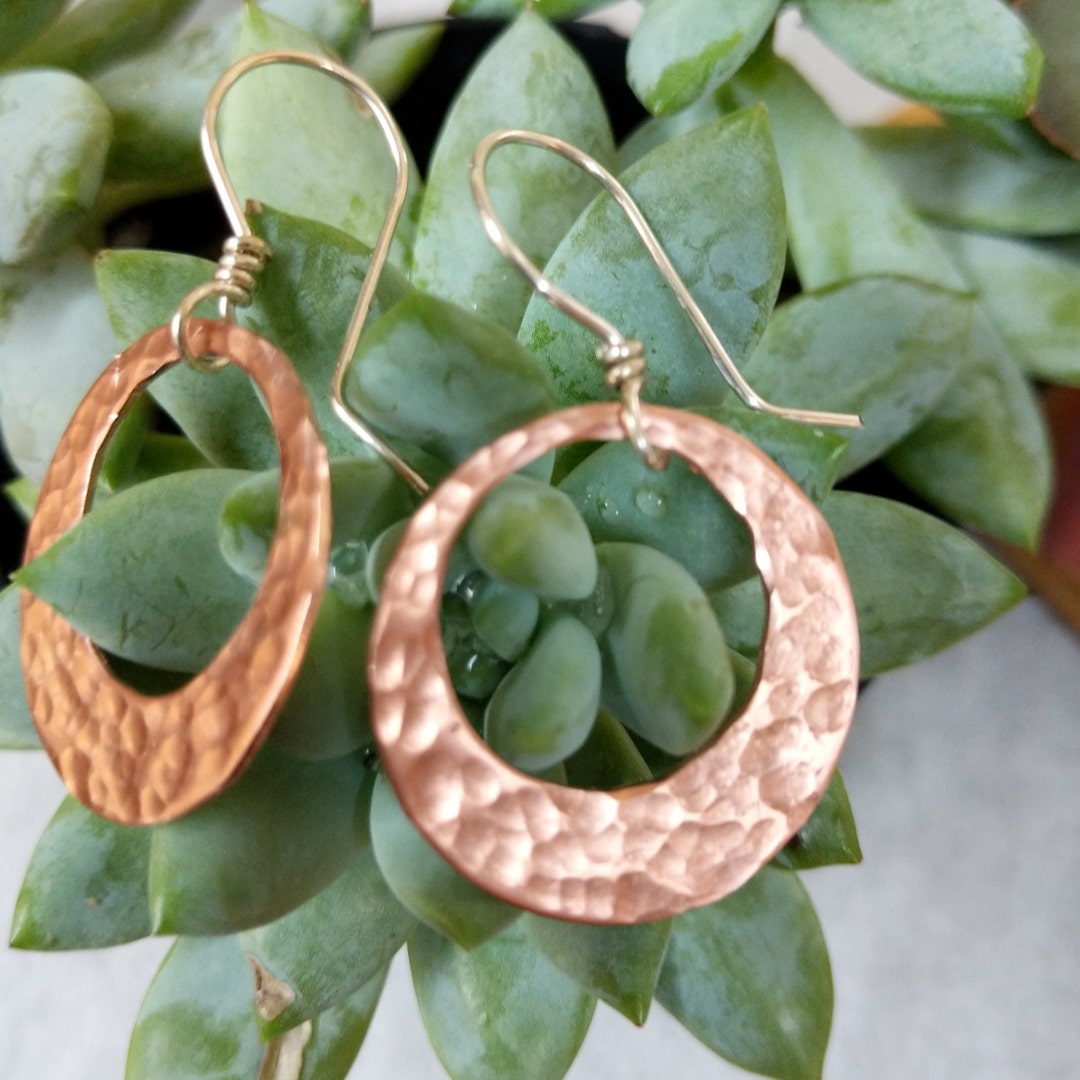 Hammered Metal Disc Earrings, Hammered Copper Earrings, Natural Copper ...