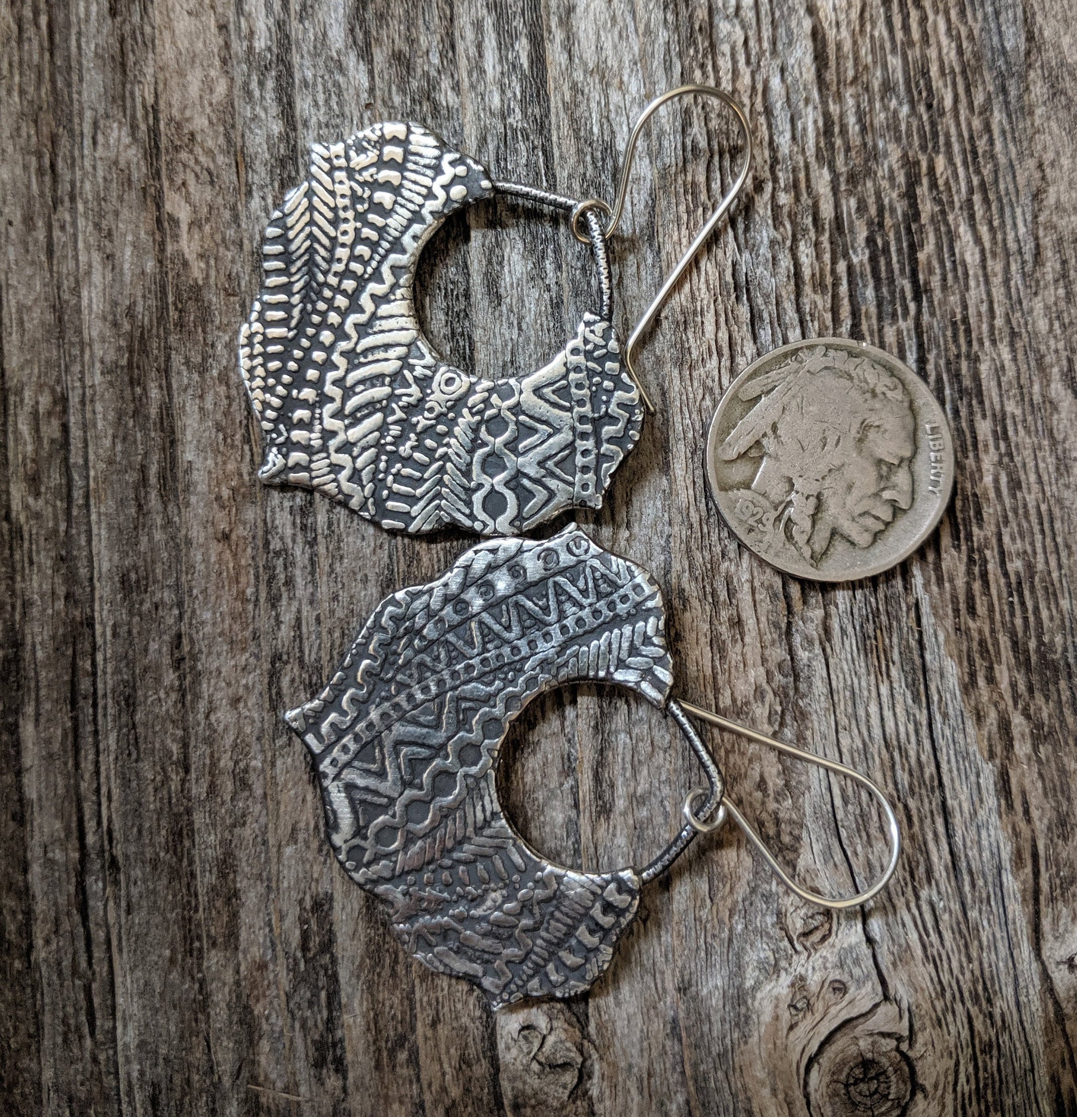 Handmade Boho Sterling Silver Fan Earrings, Textured Dangles - Etsy