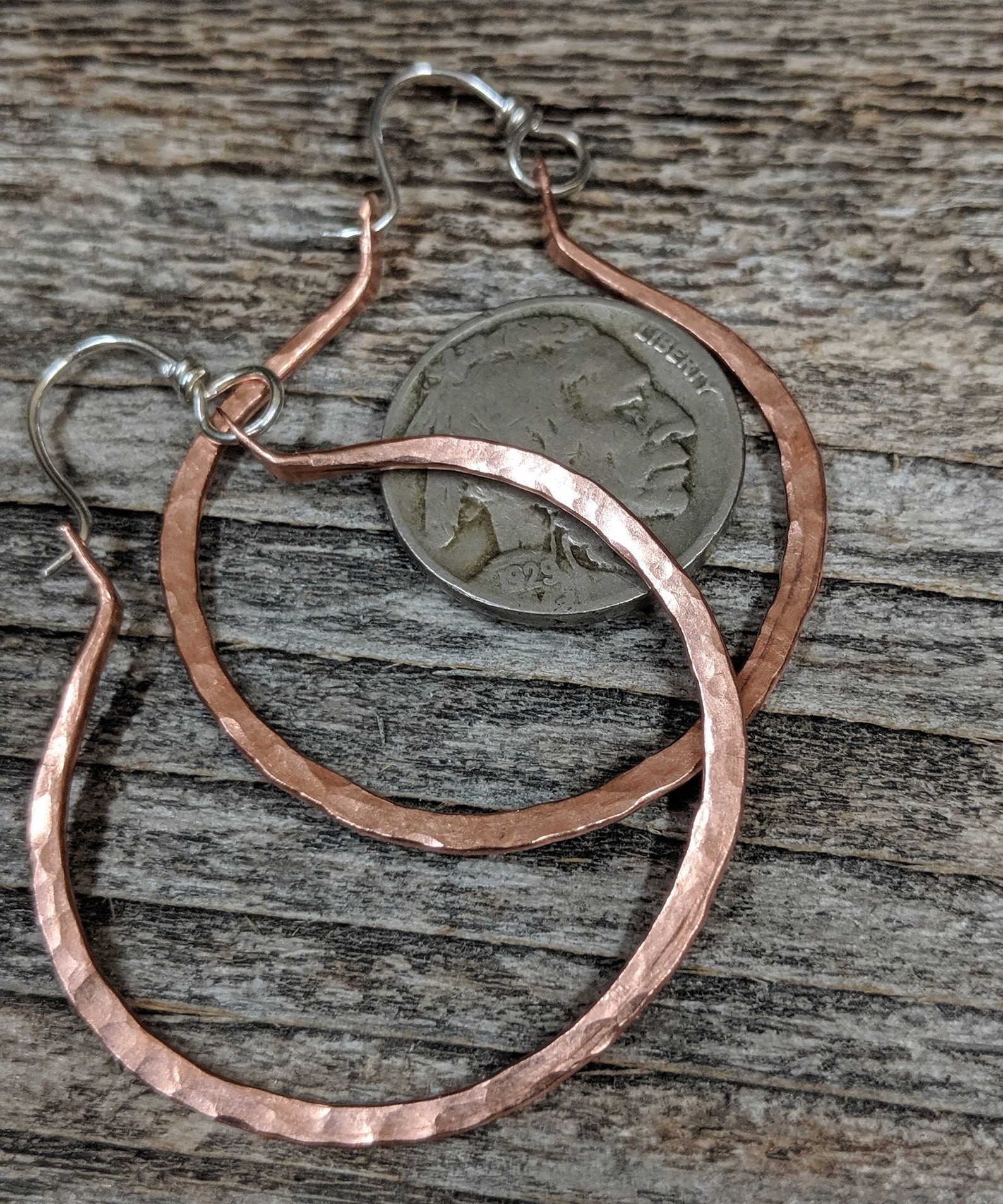 Copper Hammered Hoop Earrings, Rustic Copper Hoop Earrings, 1 1/2 Inch ...