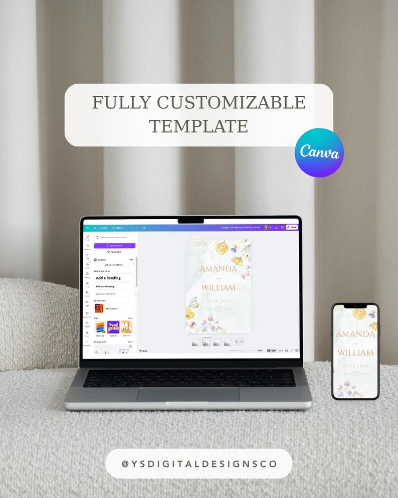 Blue and Yellow Lemon Theme Wedding Invitation Template, Editable Canva ...