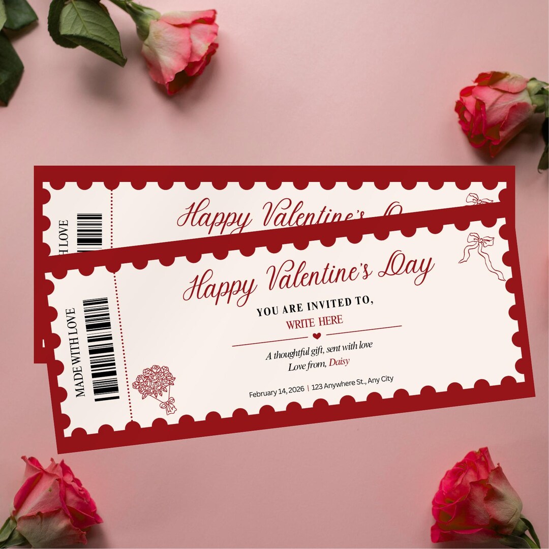 Cupón digital de San Valentín, plantilla editable de cupón de amor ...