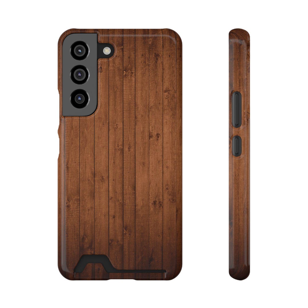 Wood Plank Phone Case With Card Holder | Rustic Brown Woodgrain - Etsy