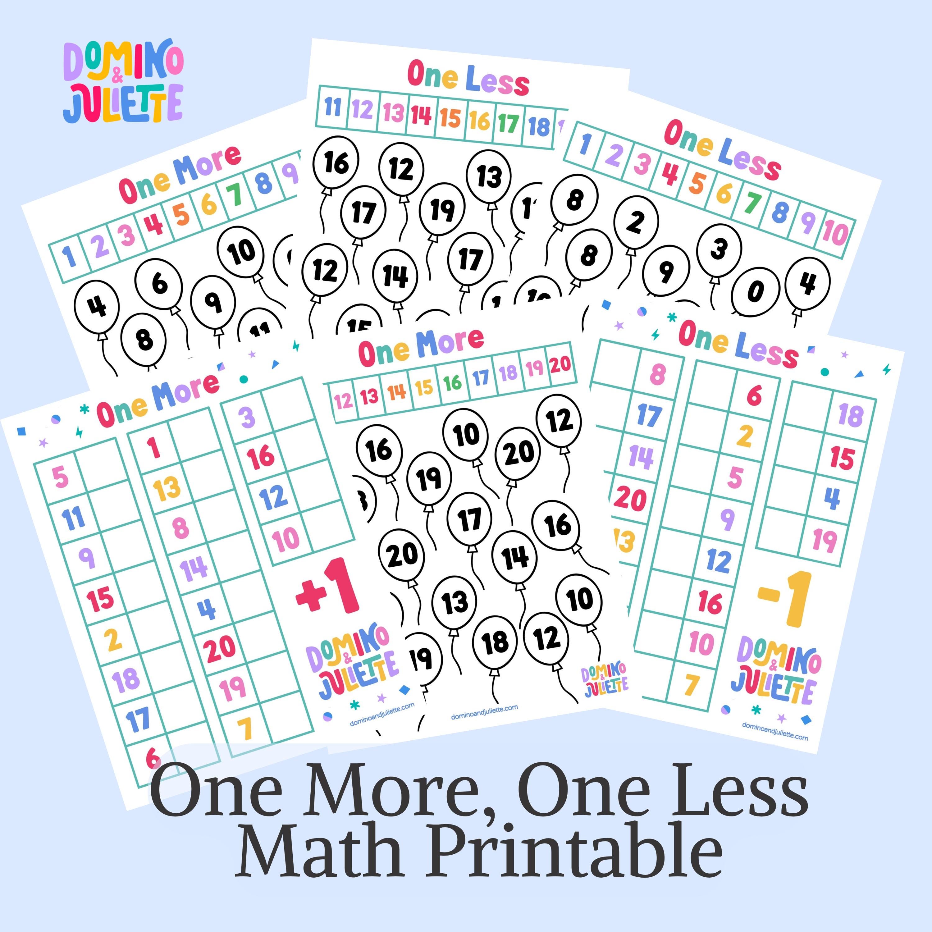 One More One Less Worksheets • Number Sense 1–20 • Kindergarten Math ...