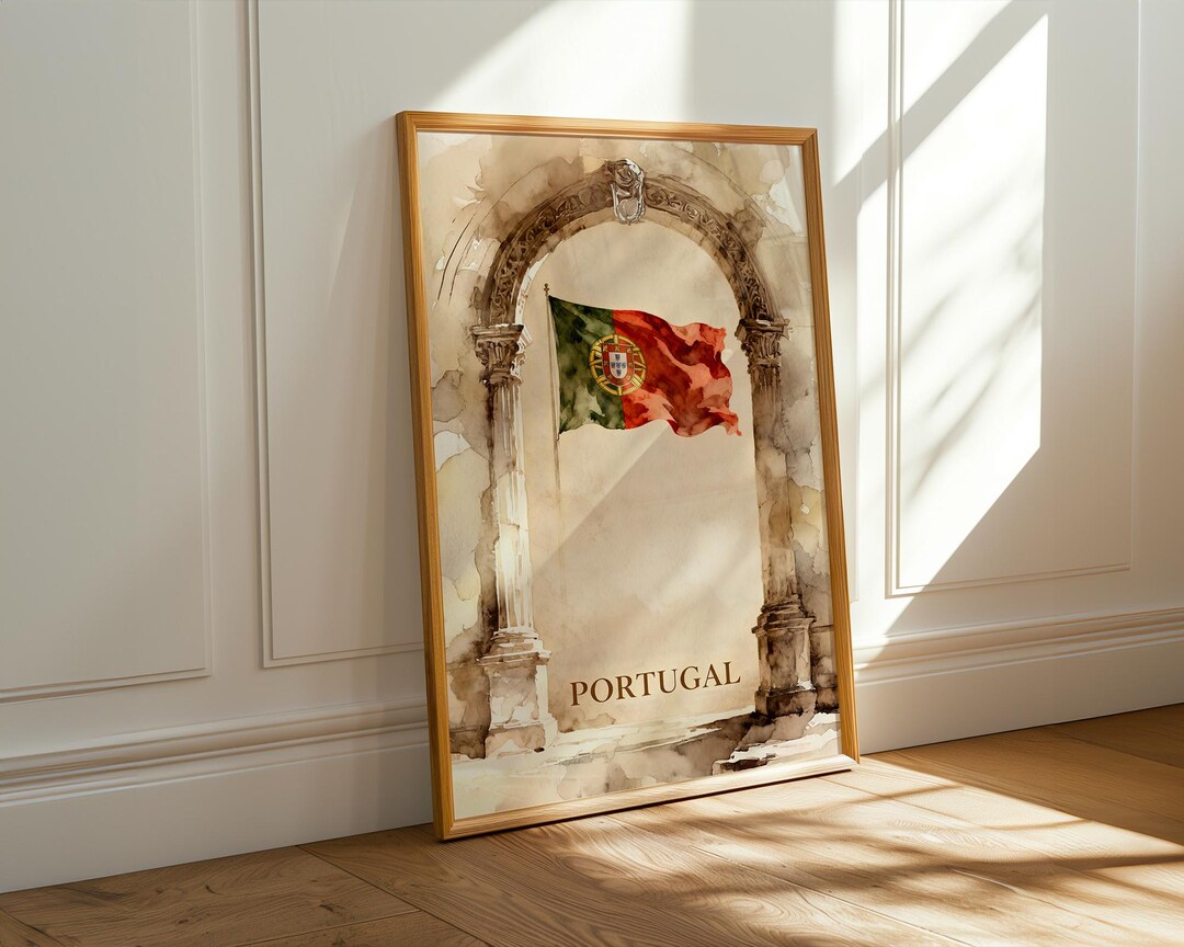 Portugal Flag Watercolor Art Print, Vintage Travel Poster (digital ...