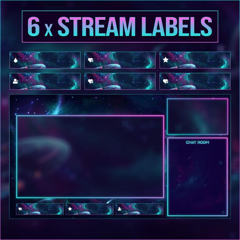 Galaxy Space Stream Overlays Animated, Cosmic Twitch Overlay OBS ...