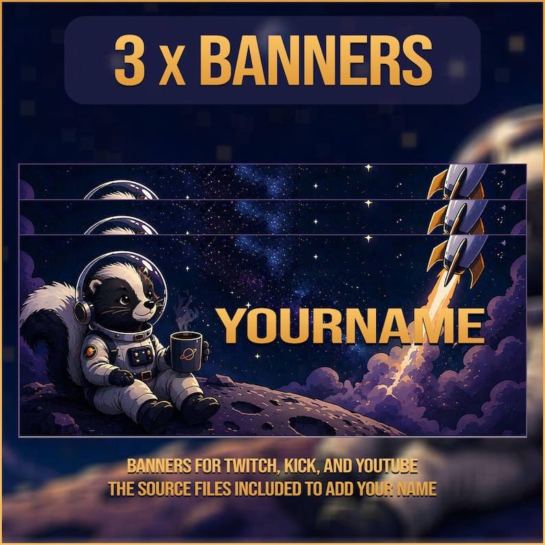Animated Skunky Space Stream Overlay Pack, Galaxy Twitch Graphics ...