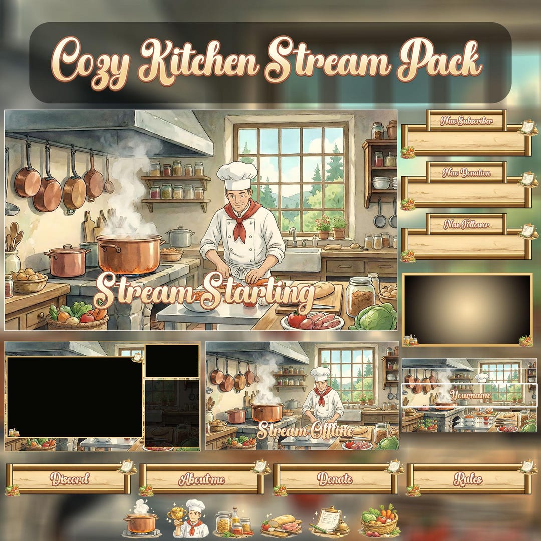 Cozy Kitchen Stream Overlay | Animated Cooking Graphics Bundle - Etsy UK