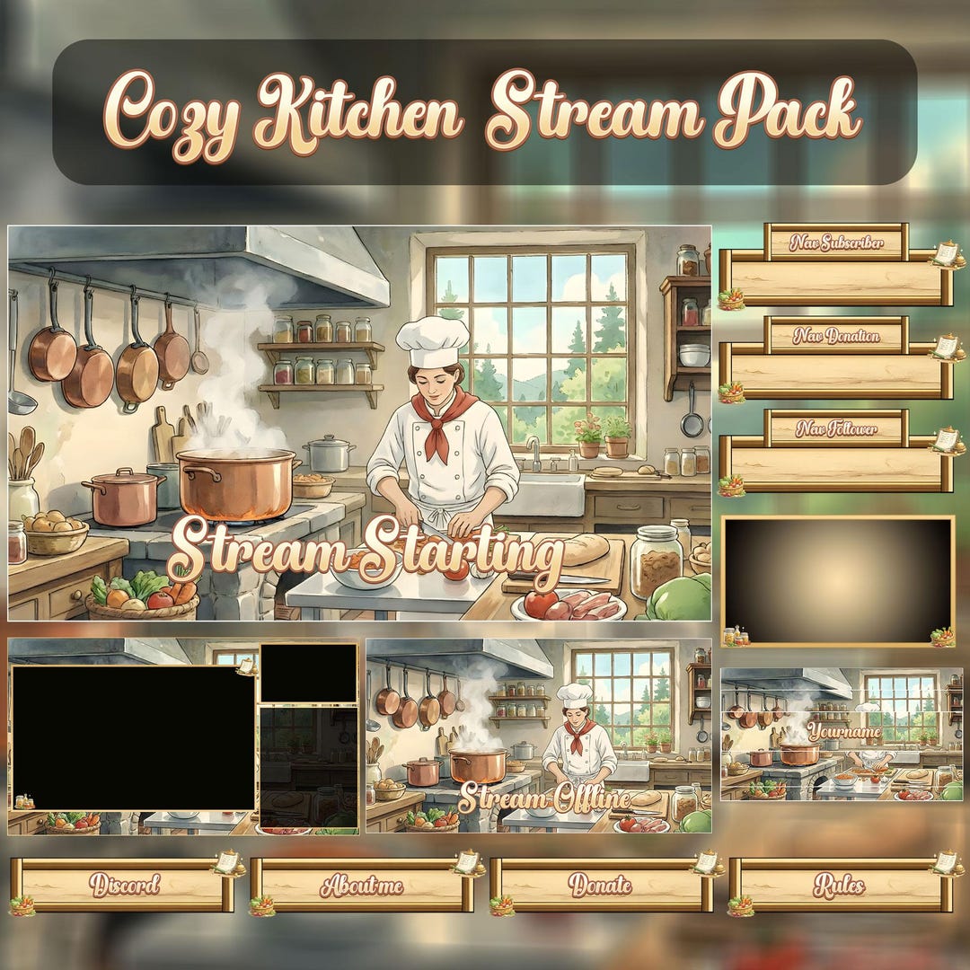 Cozy Kitchen Stream Overlay | Animated Cooking Graphics Bundle (twitch ...