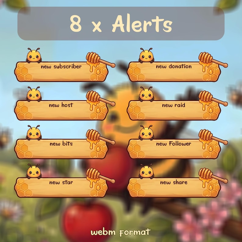 Animated Bee Stream Overlay Pack, Honeycomb Graphics for Twitch ...
