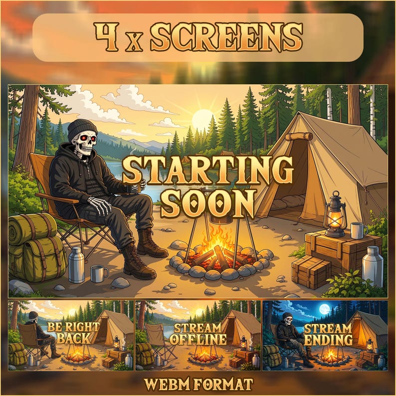 Camping Skeleton Stream Overlays Animated Spooky Campfire Twitch ...