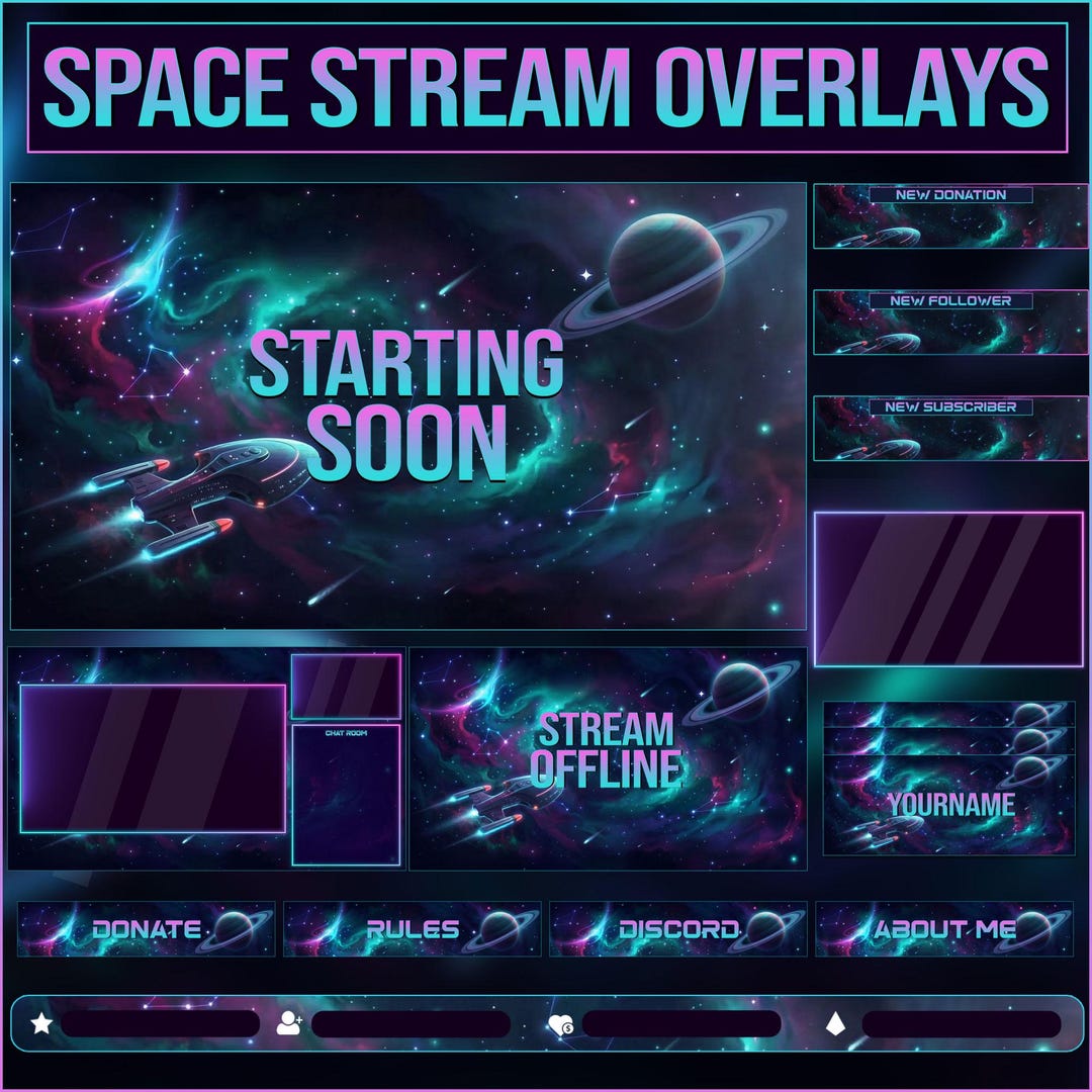 Galaxy Space Stream Overlays Animated, Cosmic Twitch Overlay OBS ...