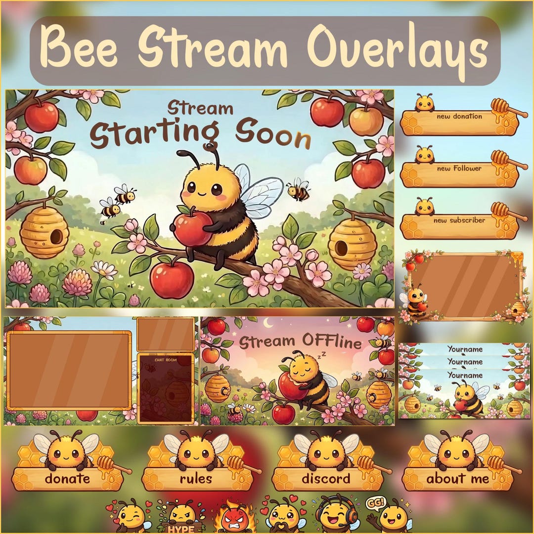 Animated Bee Stream Overlay Pack, Honeycomb Graphics for Twitch ...
